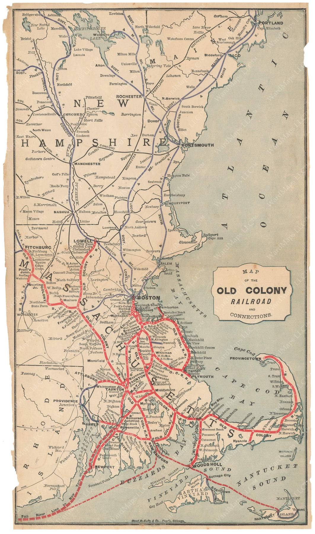 Old Colony Railroad (Massachusetts) System Map 1887 – WardMaps LLC
