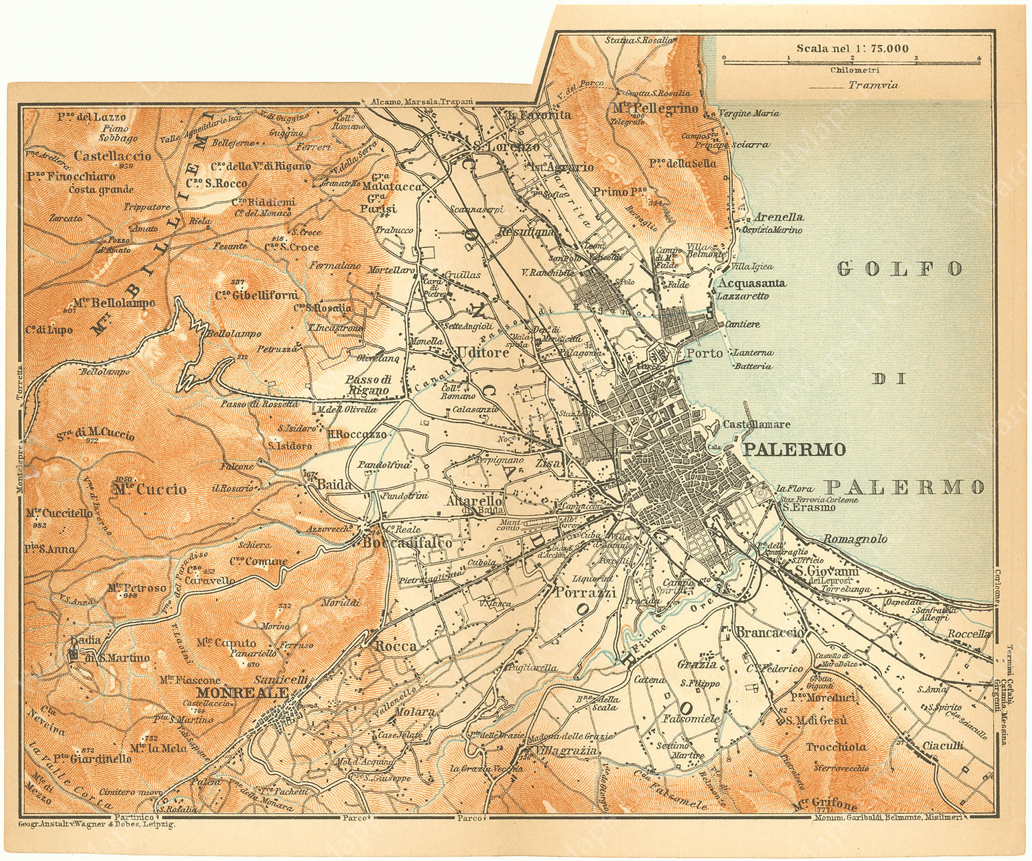 Palermo and Environs, Italy 1908 – WardMaps LLC