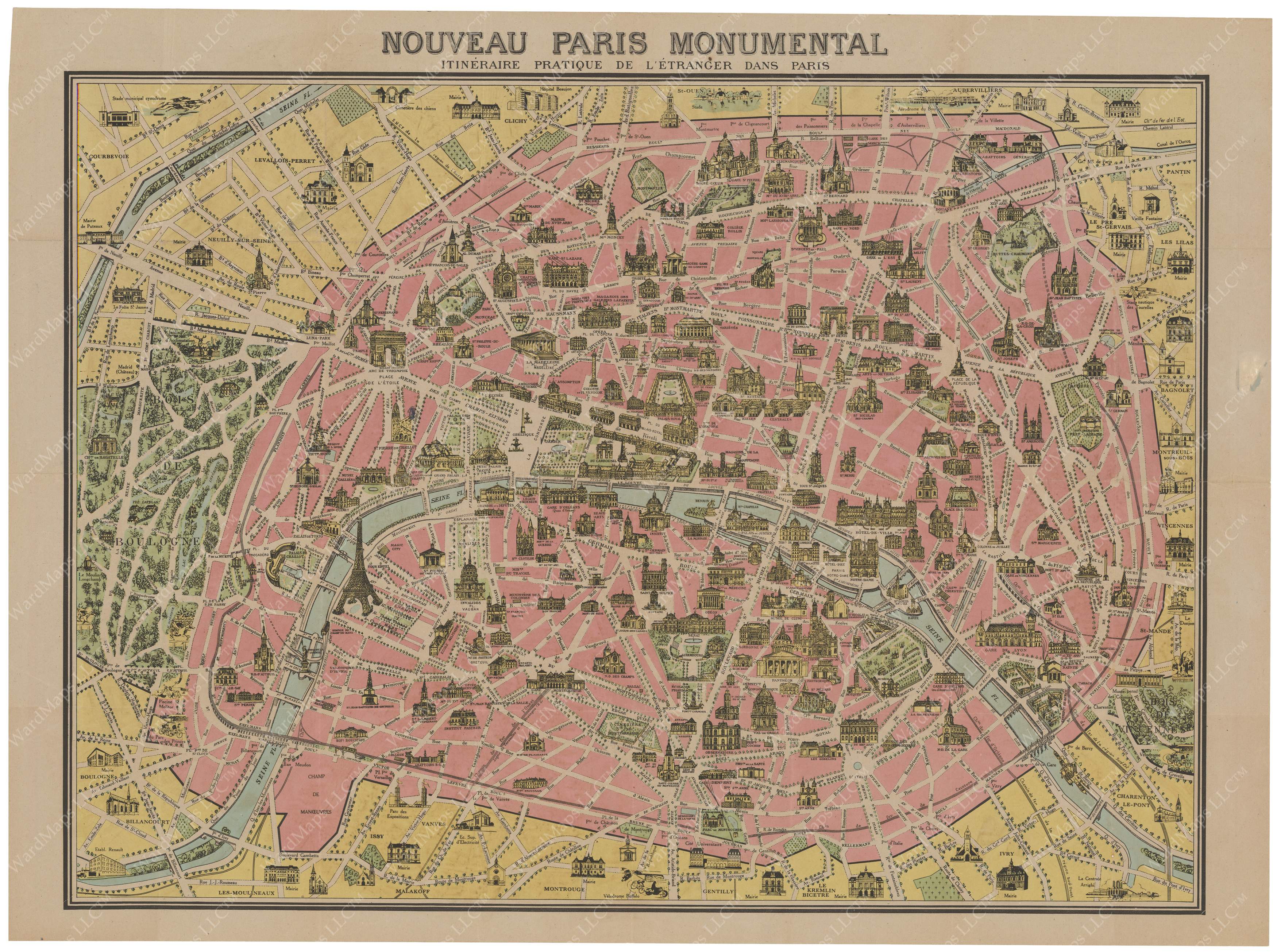 Paris, France Circa 1945 "Nouveau Paris Monumental" – WardMaps LLC