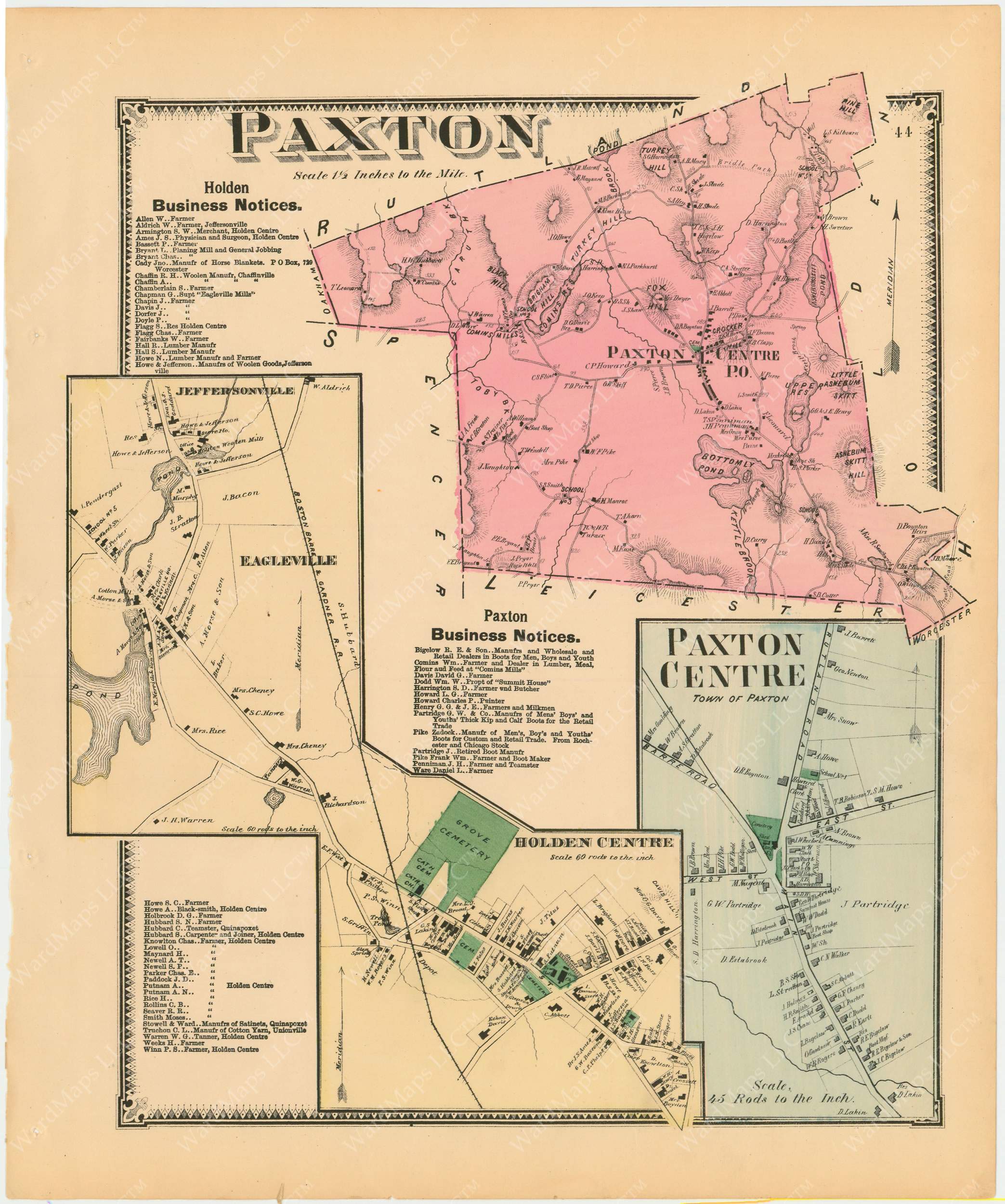 Paxton and Holden, Massachusetts 1870 – WardMaps LLC