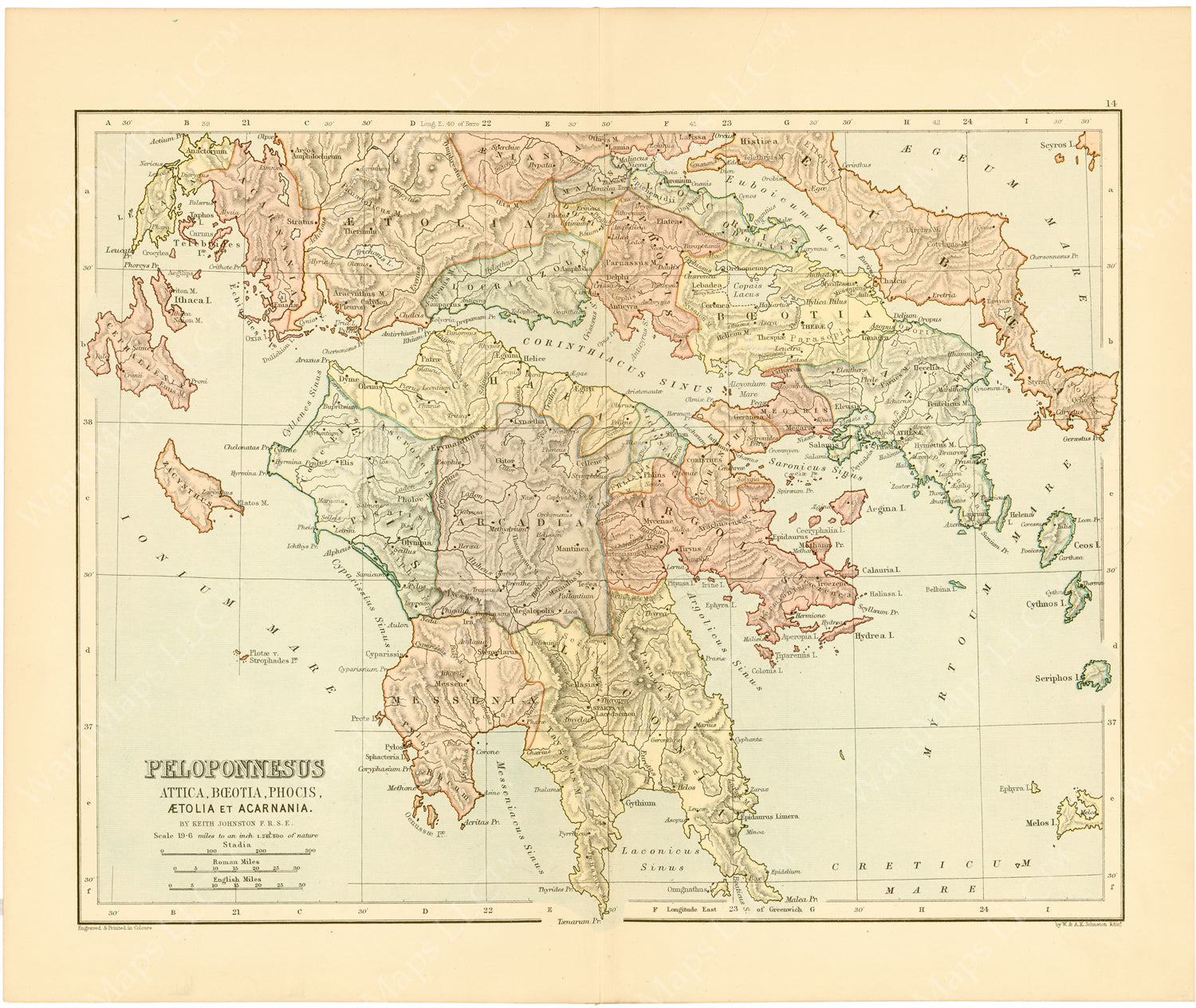 Classical Map c.1897: Ancient Peloponnesus, Greece – WardMaps LLC