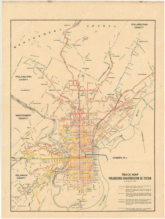 Philadelphia Transportation Co. (Pennsylvania) Track Map 1945 Aug 31 ...