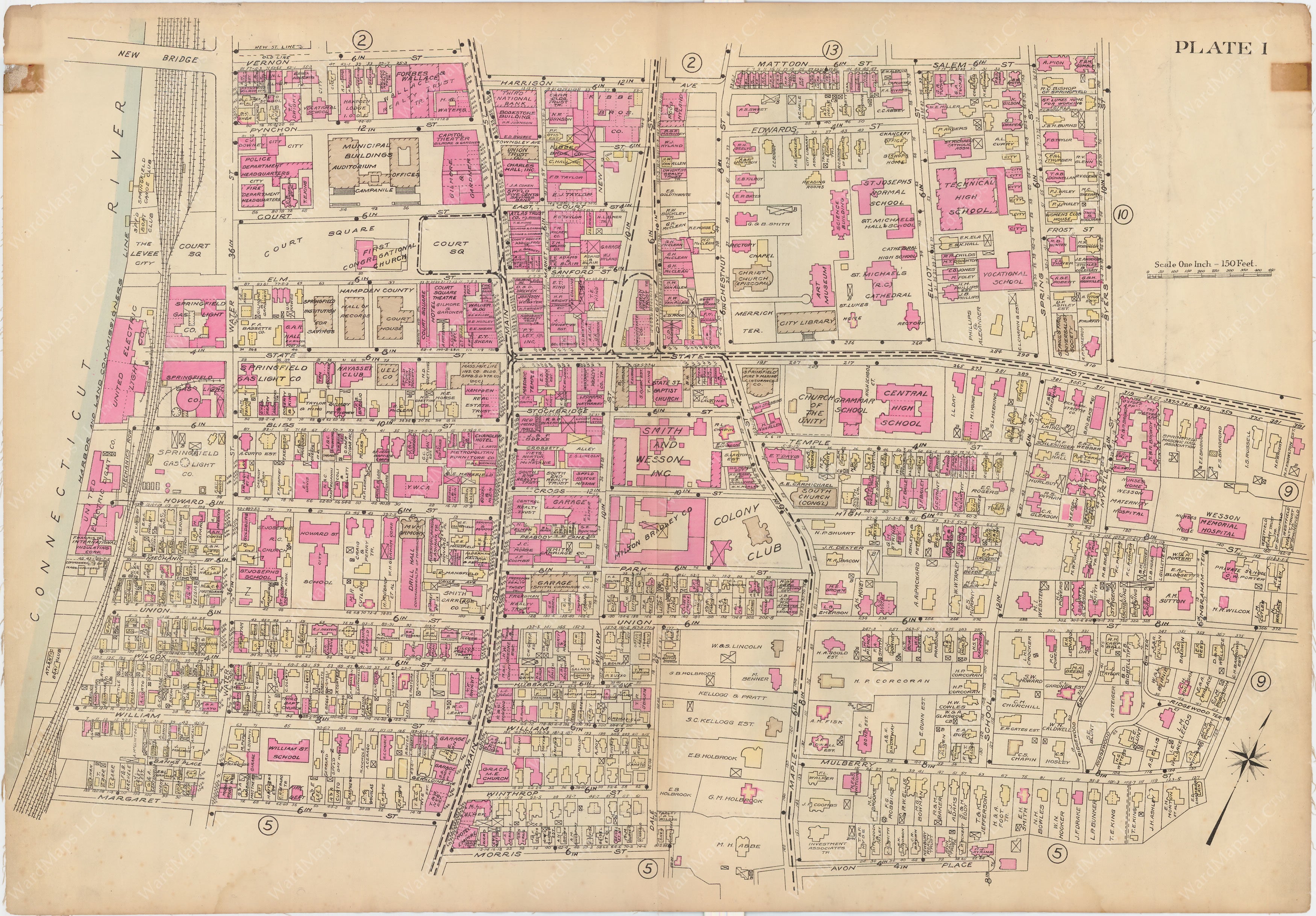 Springfield, Massachusetts 1920 Plate 001 – WardMaps LLC