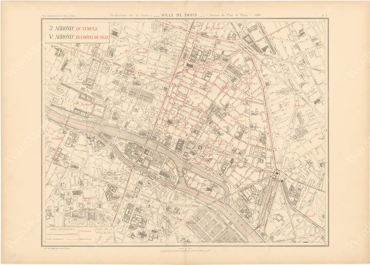 Paris, France Sewer System 1875 Plate 002: 3rd and 4th Arrondissements ...