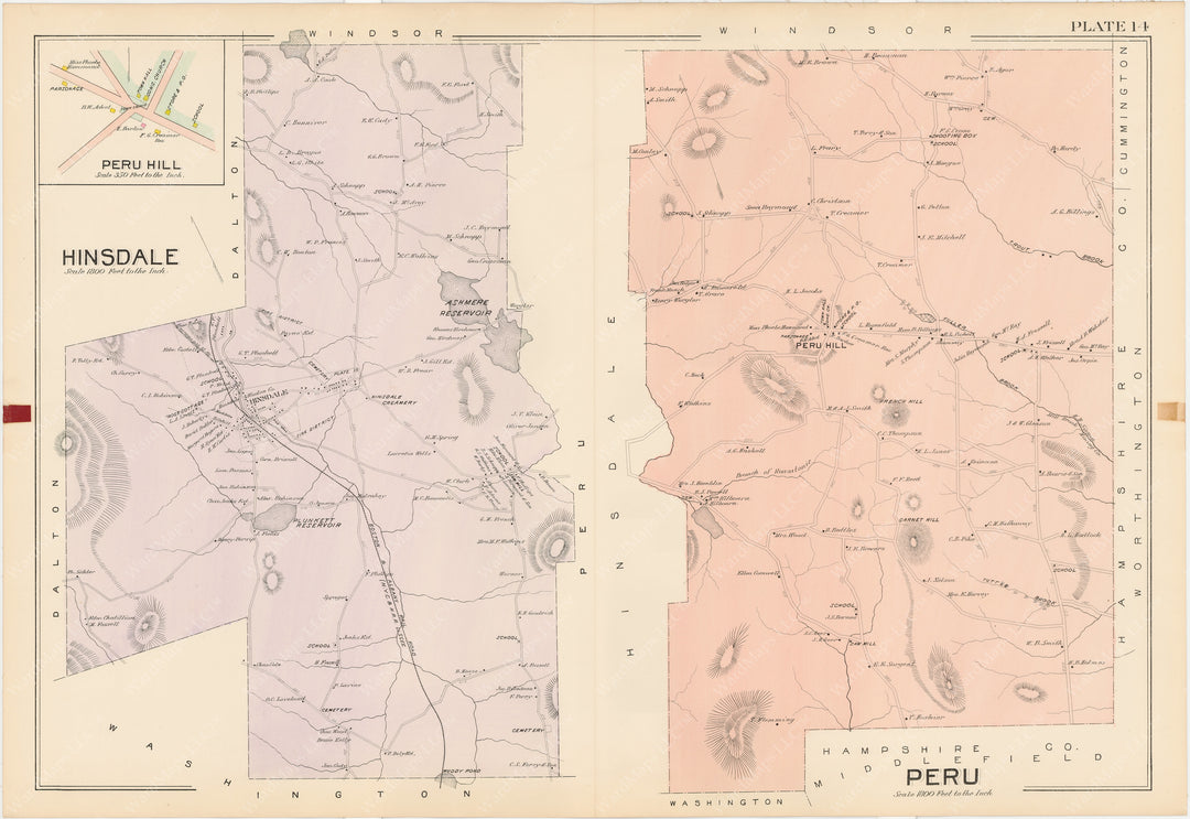 Berkshire County, Massachusetts 1904 Plate 014: Hinsdale and Peru ...