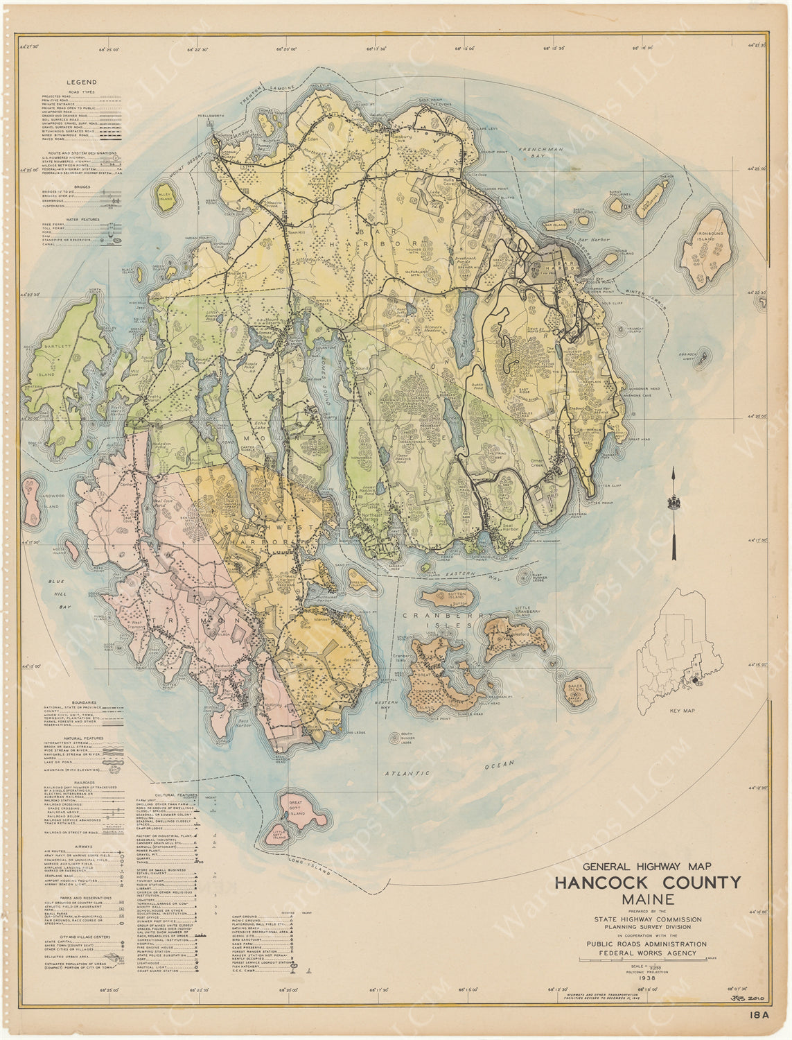 Maine Highway Atlas 1938: Hancock County 4 of 4 – WardMaps LLC