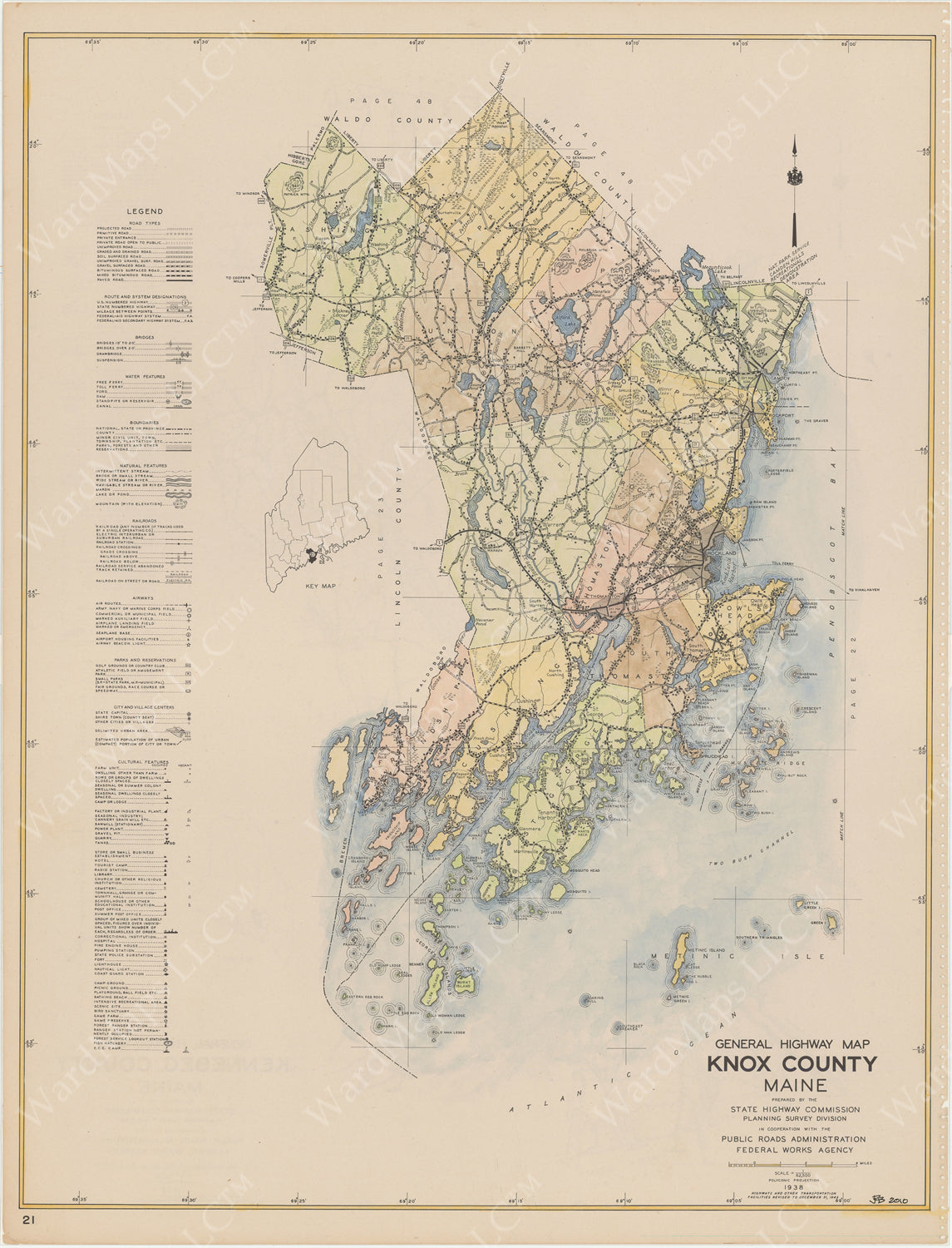 Maine Highway Atlas 1938: Knox County 1 of 2 – WardMaps LLC