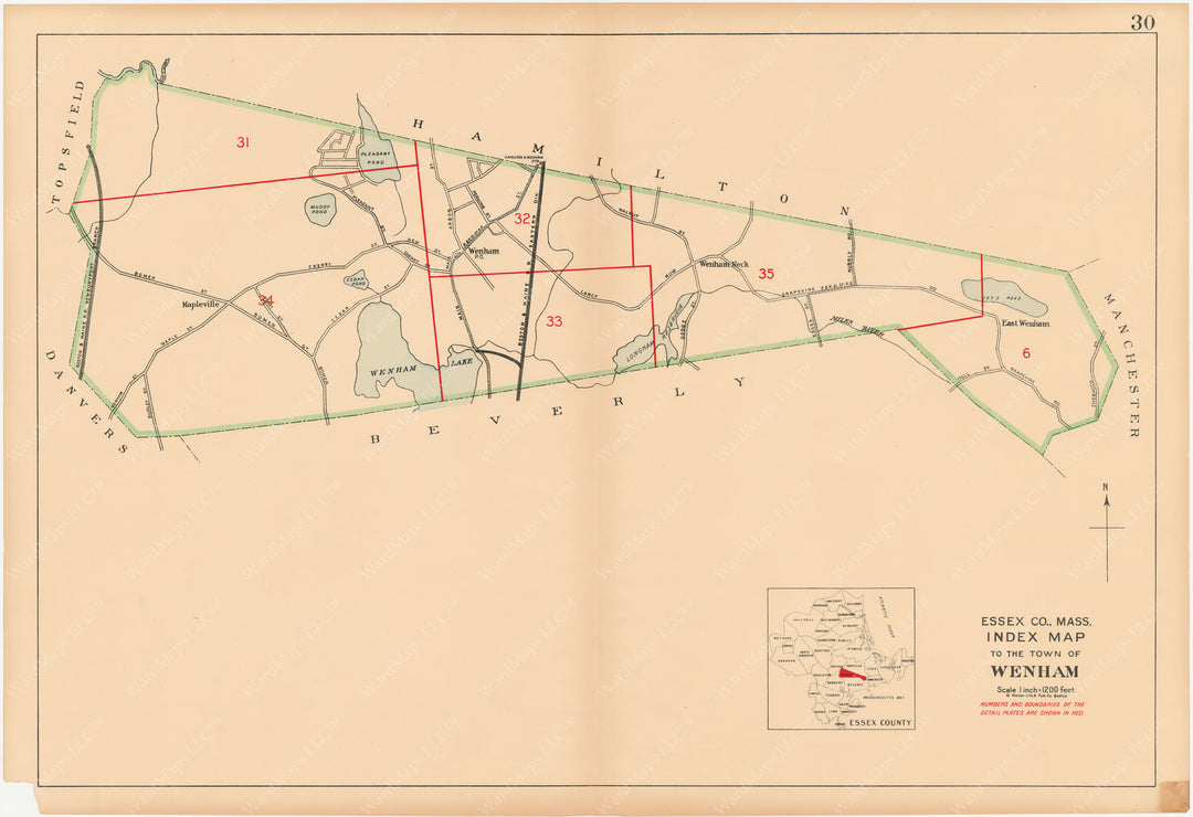 Central Essex County, Massachusetts 1910 Plate 30: Wenham Index Map ...
