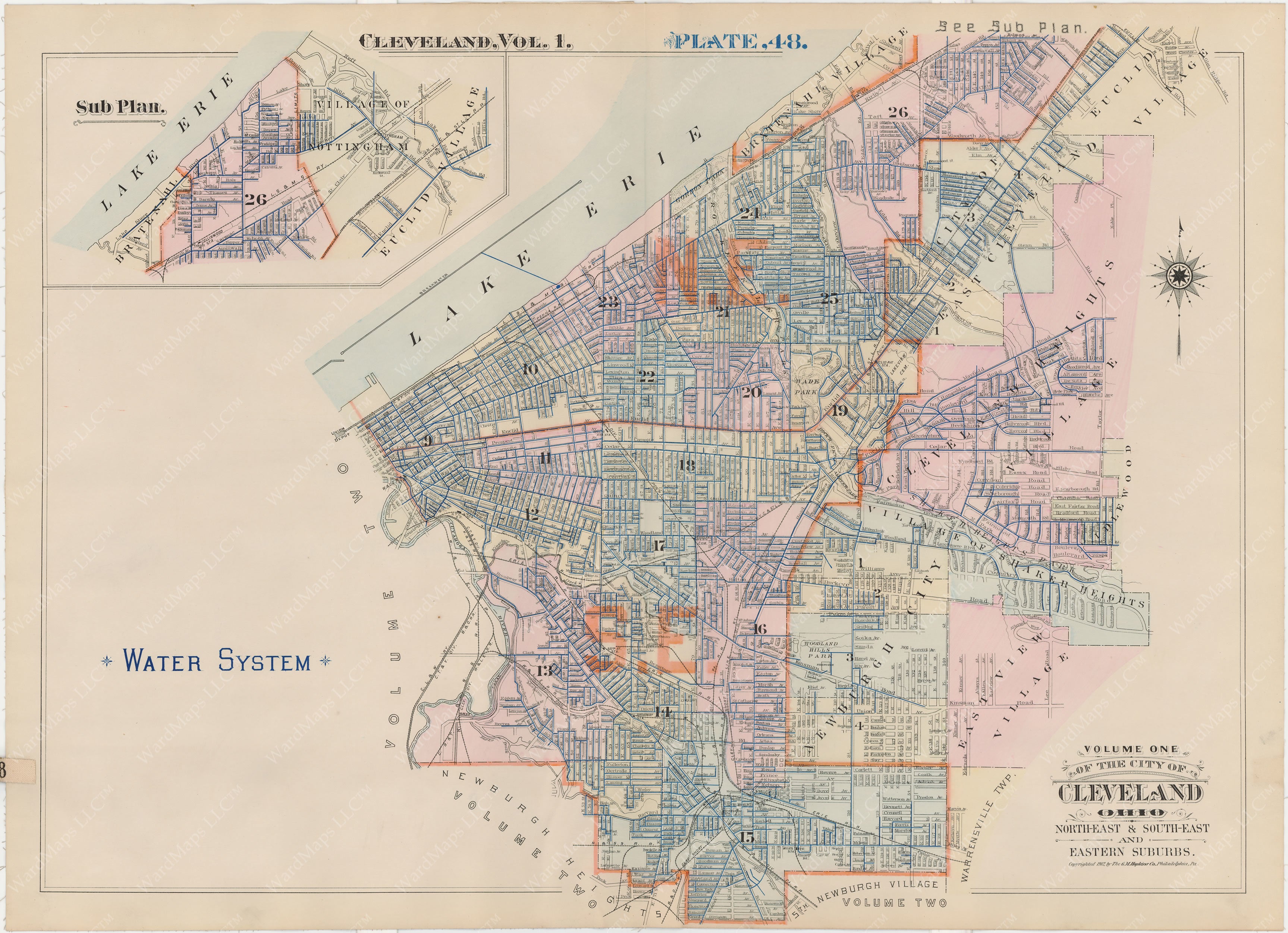 Cleveland, Ohio, Vol. 1, 1912 Plate 048 Water System – WardMaps LLC