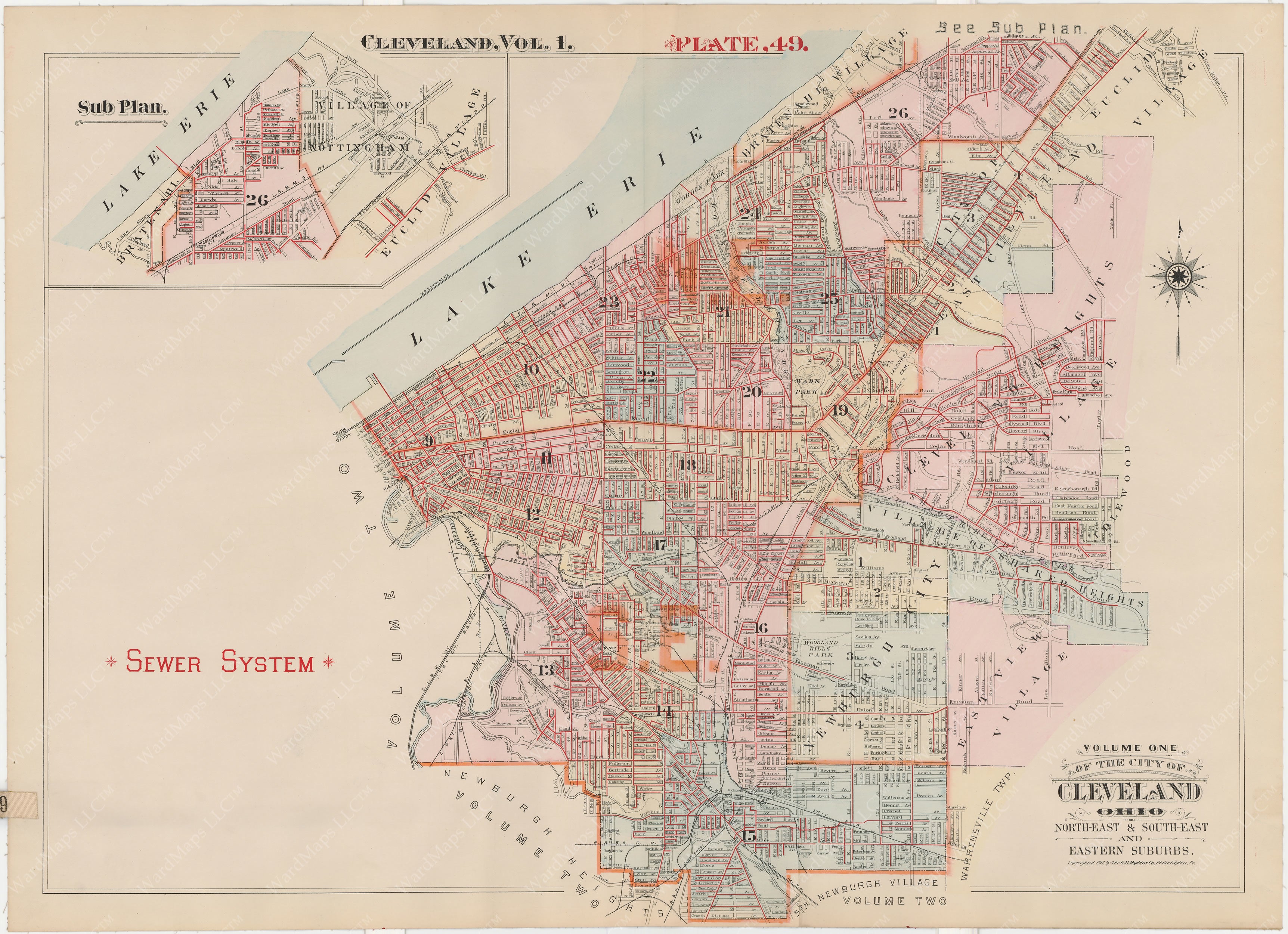 Cleveland, Ohio, Vol. 1, 1912 Plate 049 Sewer System – WardMaps LLC