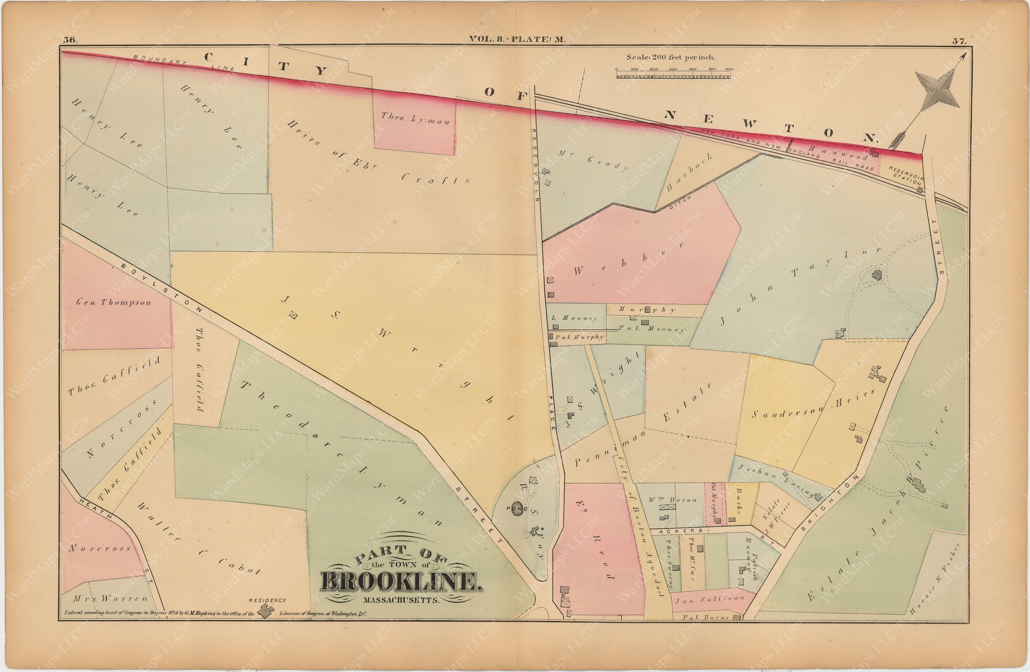 Brookline, Massachusetts 1874 Plate M – WardMaps LLC