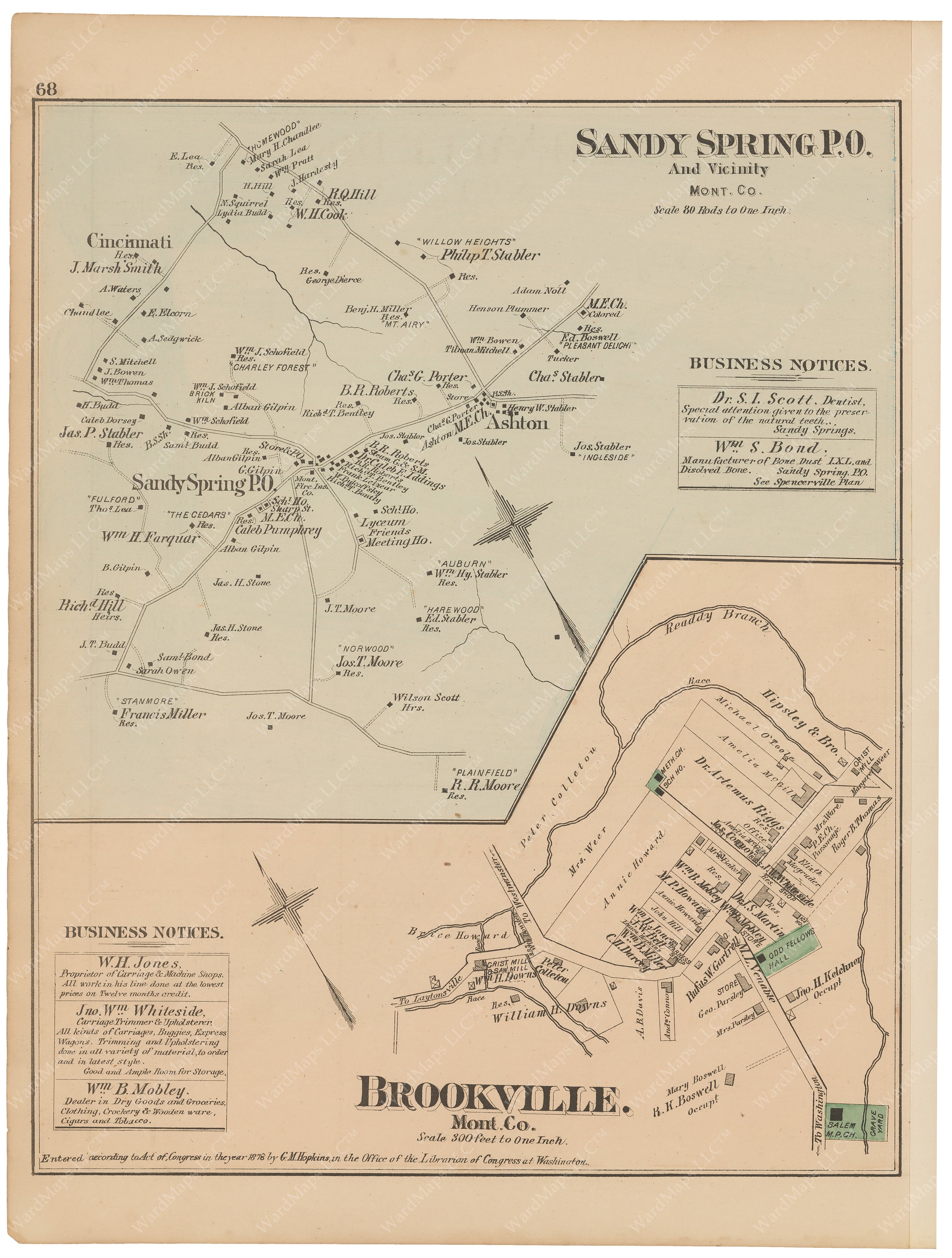 Brookville and Sandy Spring, Maryland 1878 – WardMaps LLC