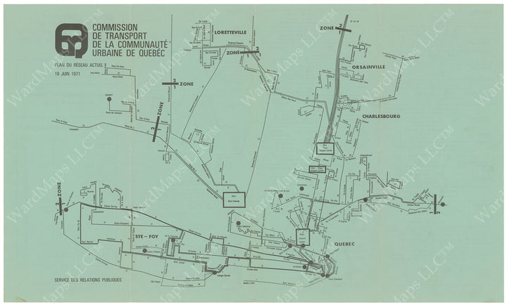 Quebec City Transit Map 1971 – WardMaps LLC