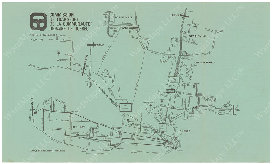Quebec City Transit Map 1971 – WardMaps LLC