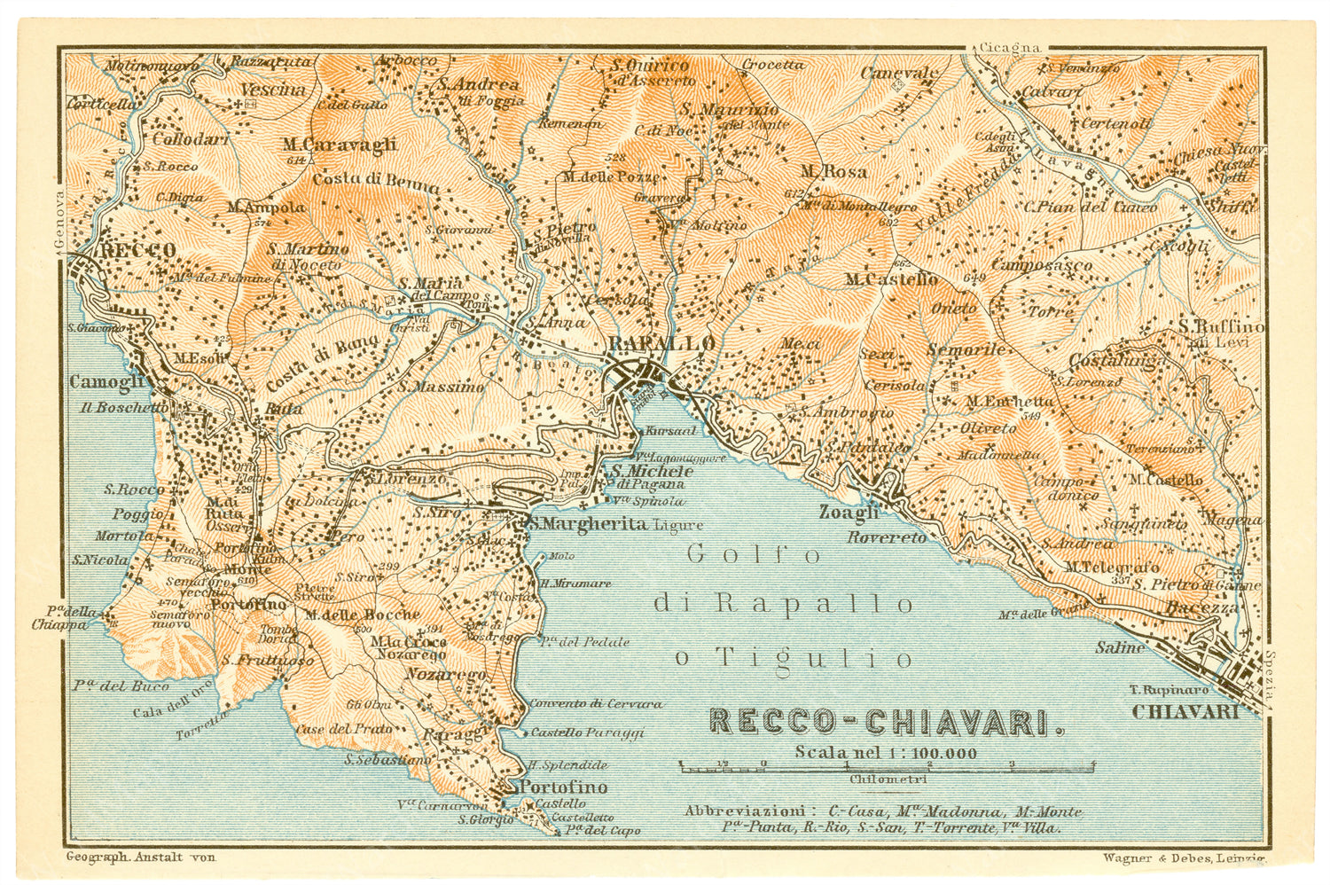 Ligurian Coast, Italy 1913: Recco - Rapallo - Chiavari – WardMaps LLC