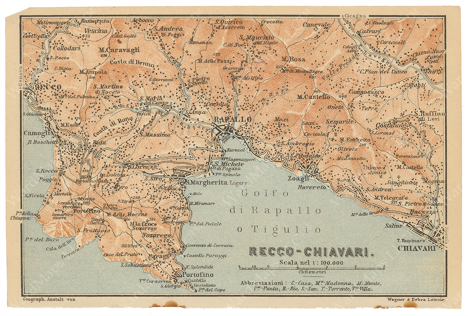 Ligurian Coast, Italy 1928: Recco - Rapallo - Chiavari – WardMaps LLC