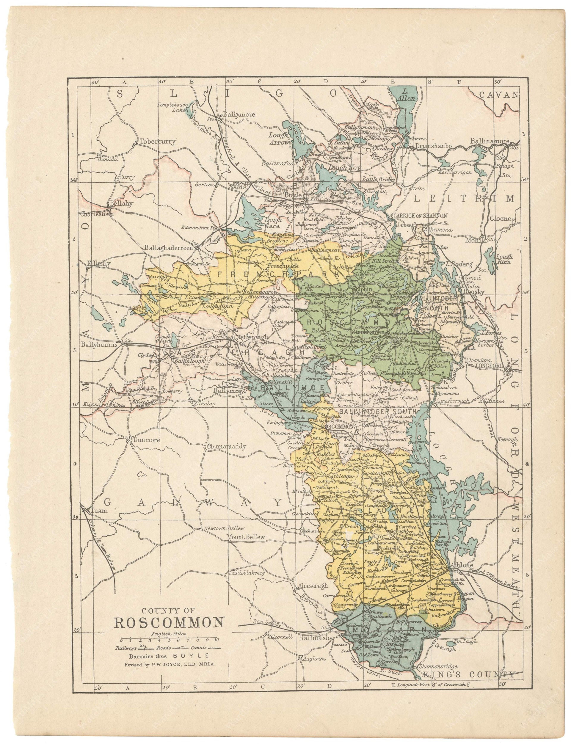 Printable Map Roscommon Ireland Ireland Counties And Capitals List And