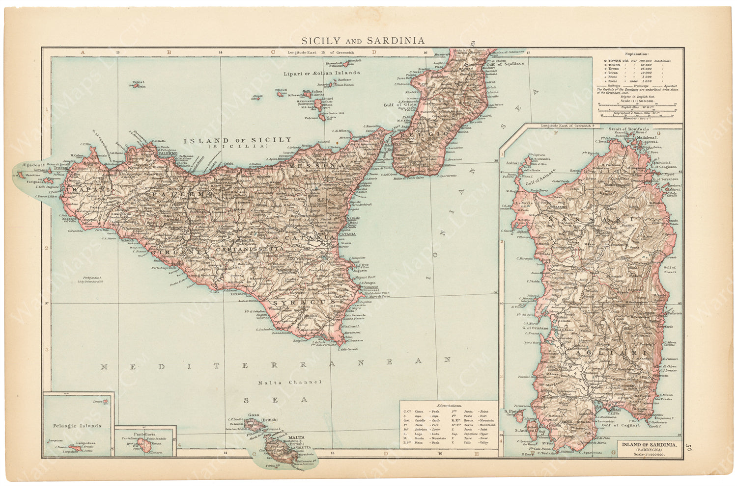 Italy 1895: Sicily and Sardinia – WardMaps LLC