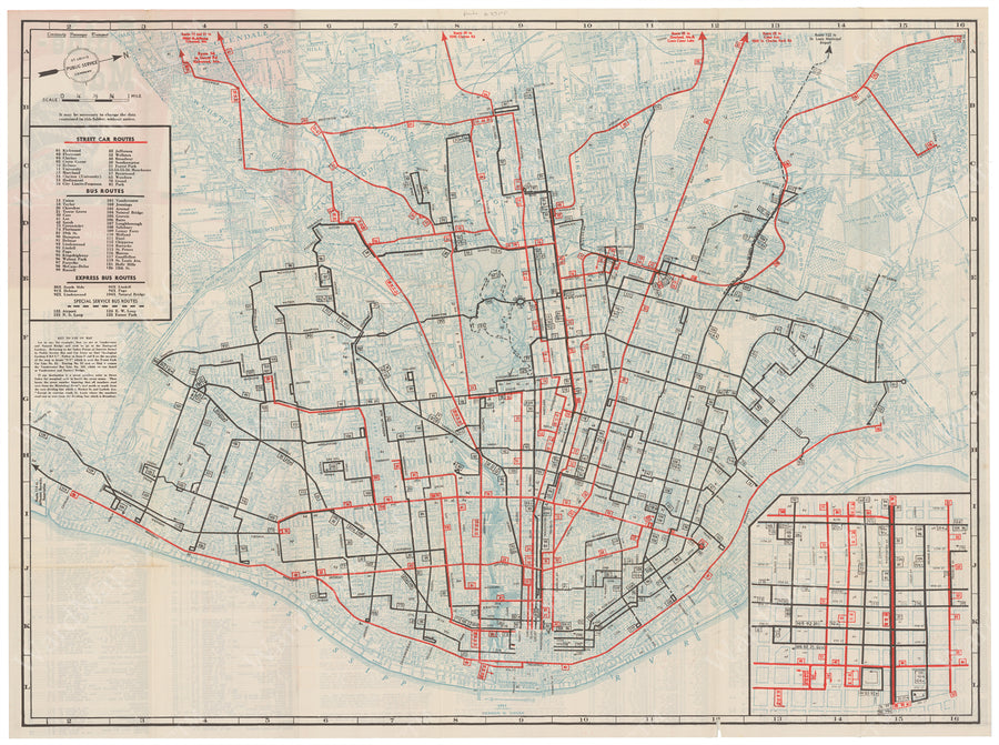 Saint Louis, Missouri Transit System Map 1947 – WardMaps LLC