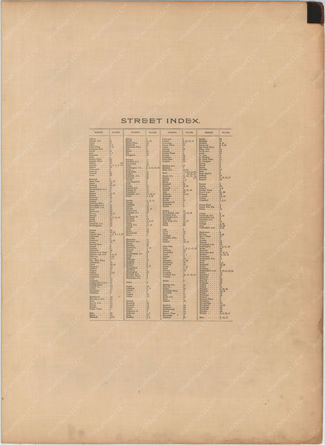 Hartford, Connecticut 1896 Street Index – WardMaps LLC
