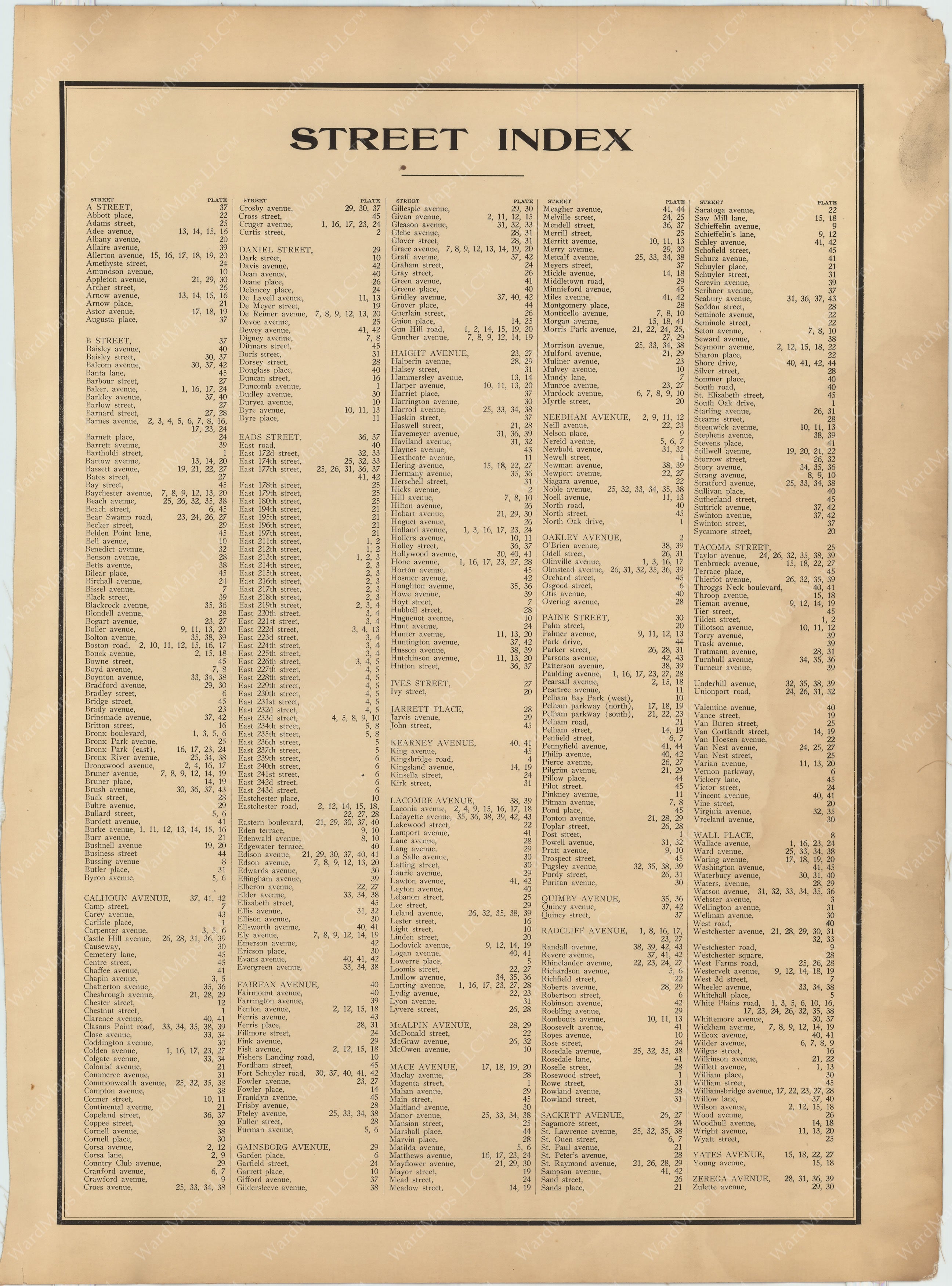 The Bronx, New York 1913 Street Index – WardMaps LLC