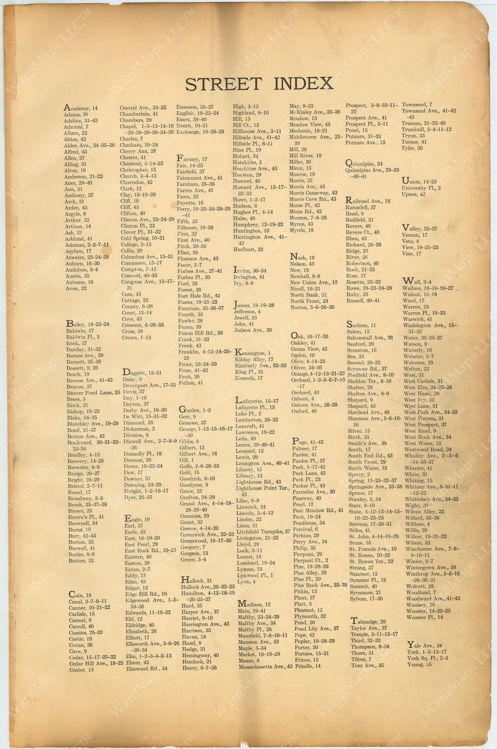 New Haven, Connecticut 1911 Street Index – WardMaps LLC