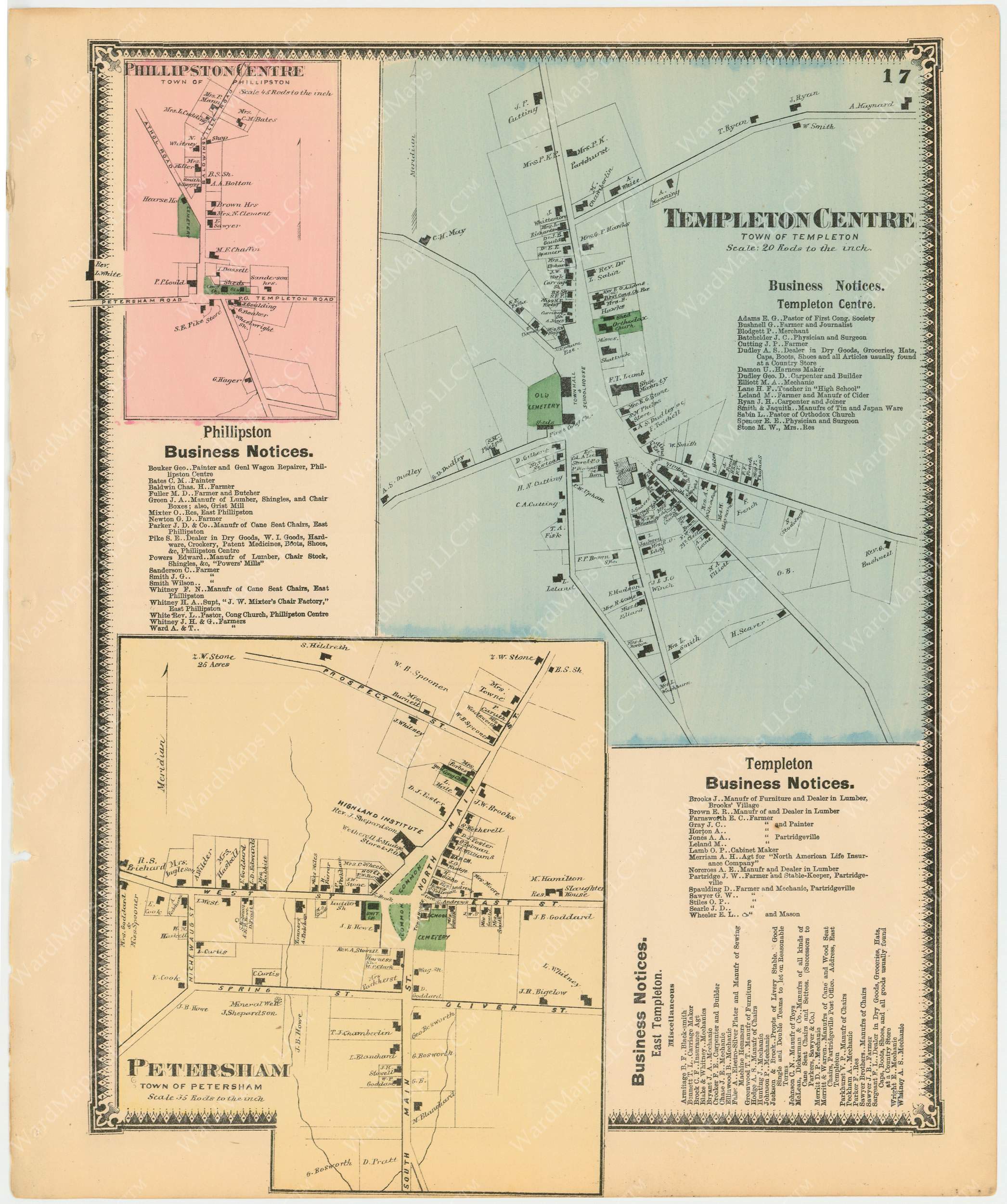 Petersham, Phillipston, and Templeton, Massachusetts 1870 – WardMaps LLC