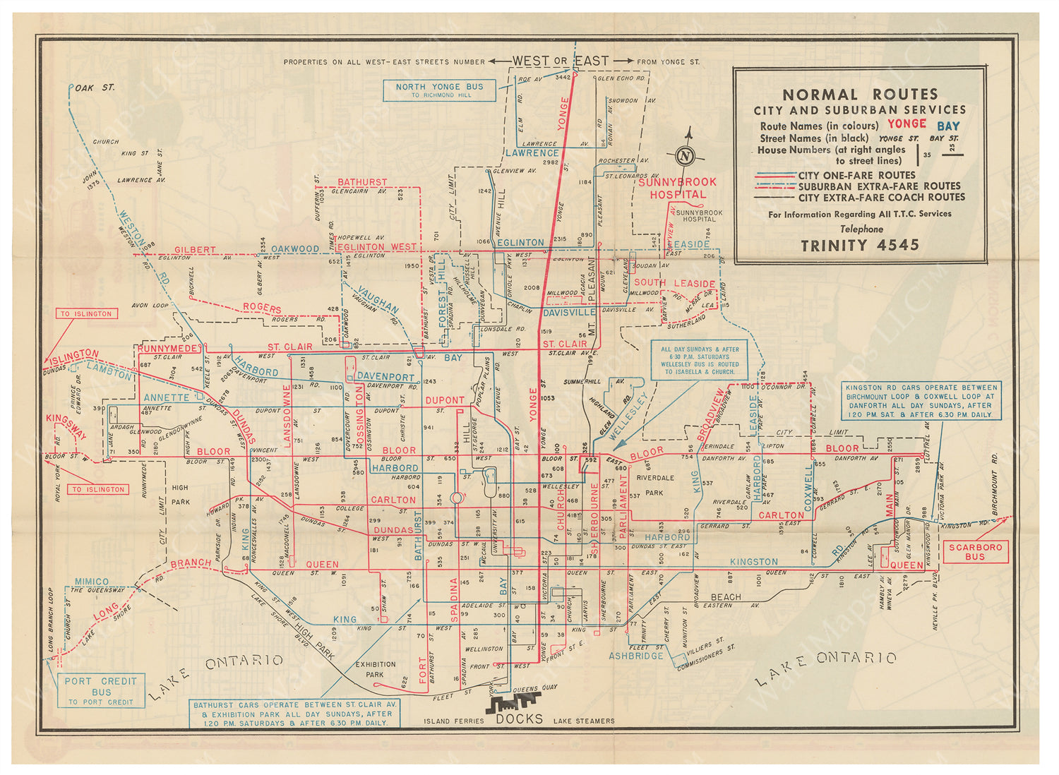 Toronto Transit Commission System Map 1948 – WardMaps LLC