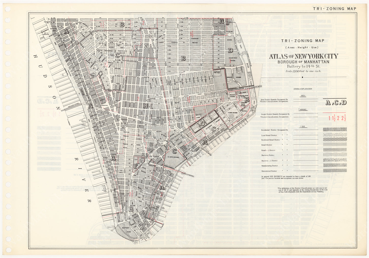 Manhattan, New York 1955 (1975) Tri-Zoning Map: Lower Manhattan ...
