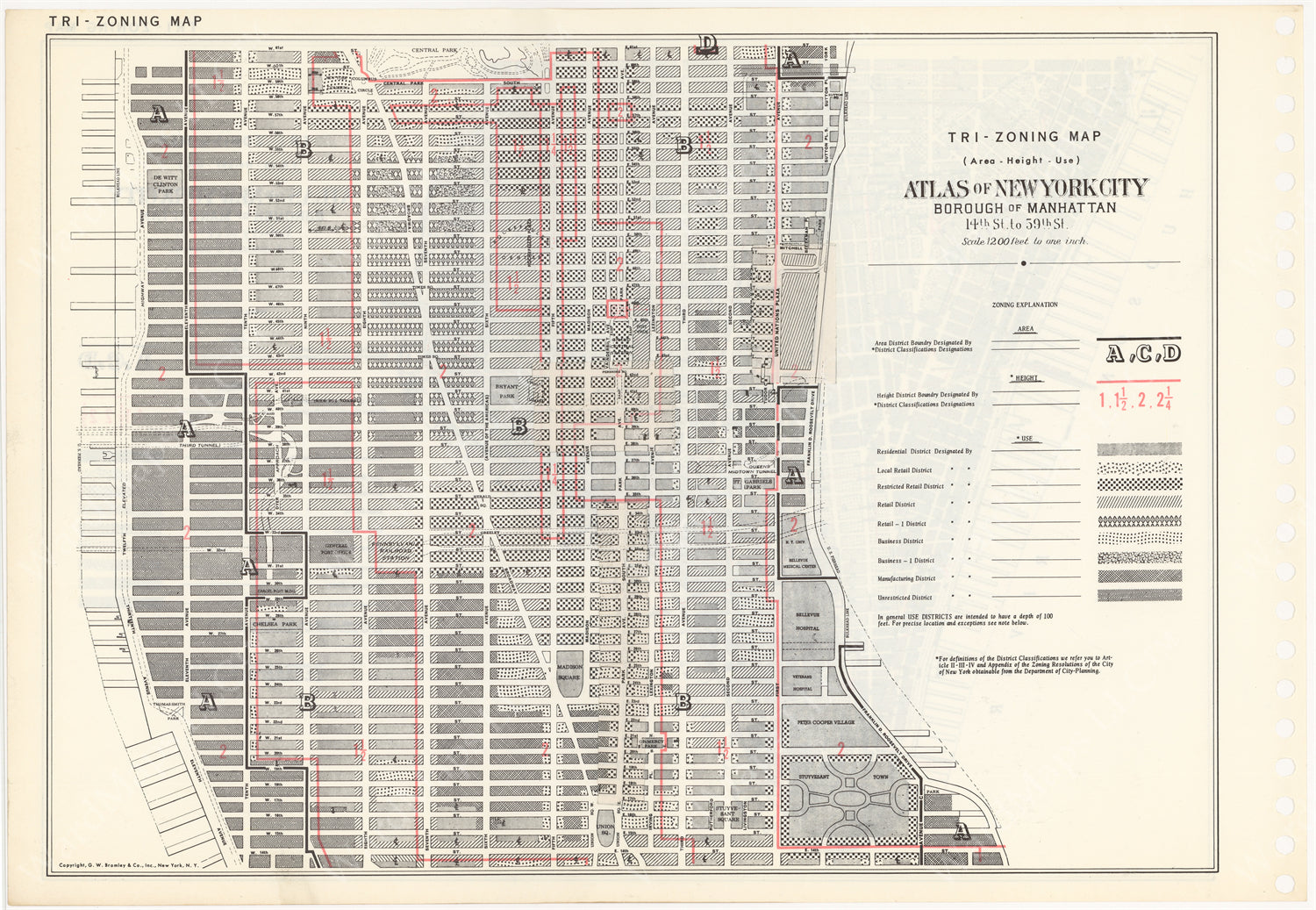 Manhattan, New York 1955 (1975) Tri-Zoning Map: 14th St to 59th St ...