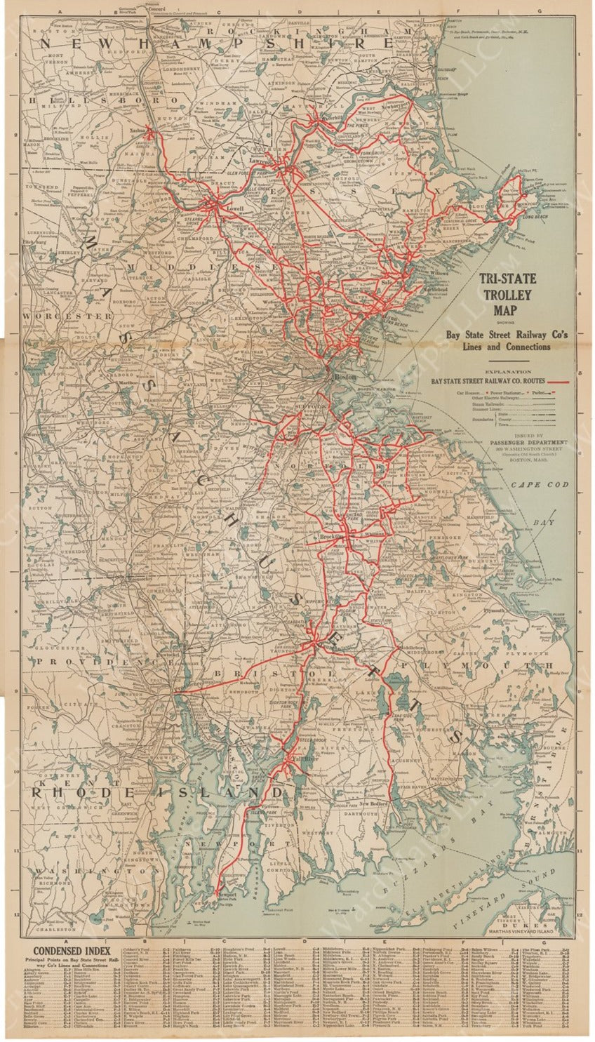 Tri-State Trolley Map (Massachusetts, New Hampshire, and Rhode Island ...