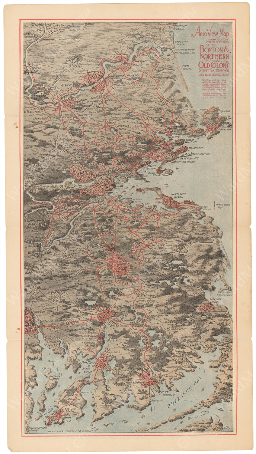 Bay State Street Railway Co. (Massachusetts) "Aero View Map" 1911 ...