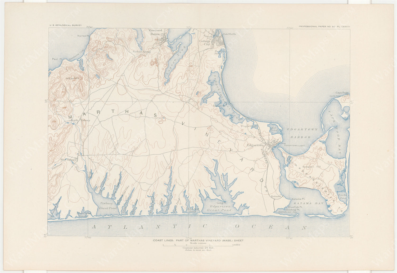 USGS Massachusetts: Part of Martha's Vineyard Sheet 1908 – WardMaps LLC
