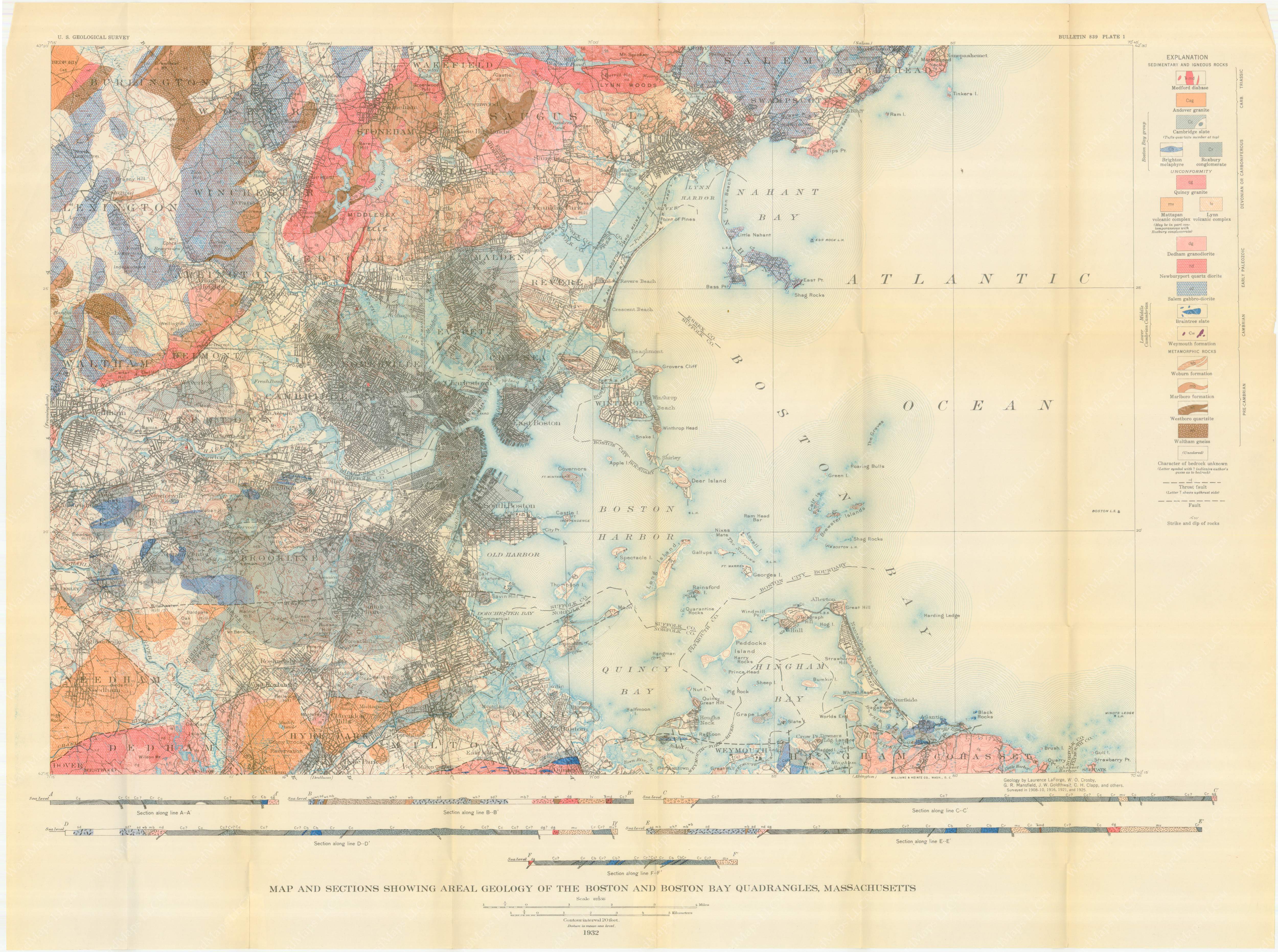 Geology (Areal) of Greater Boston and Boston Bay, Massachusetts 1932 ...