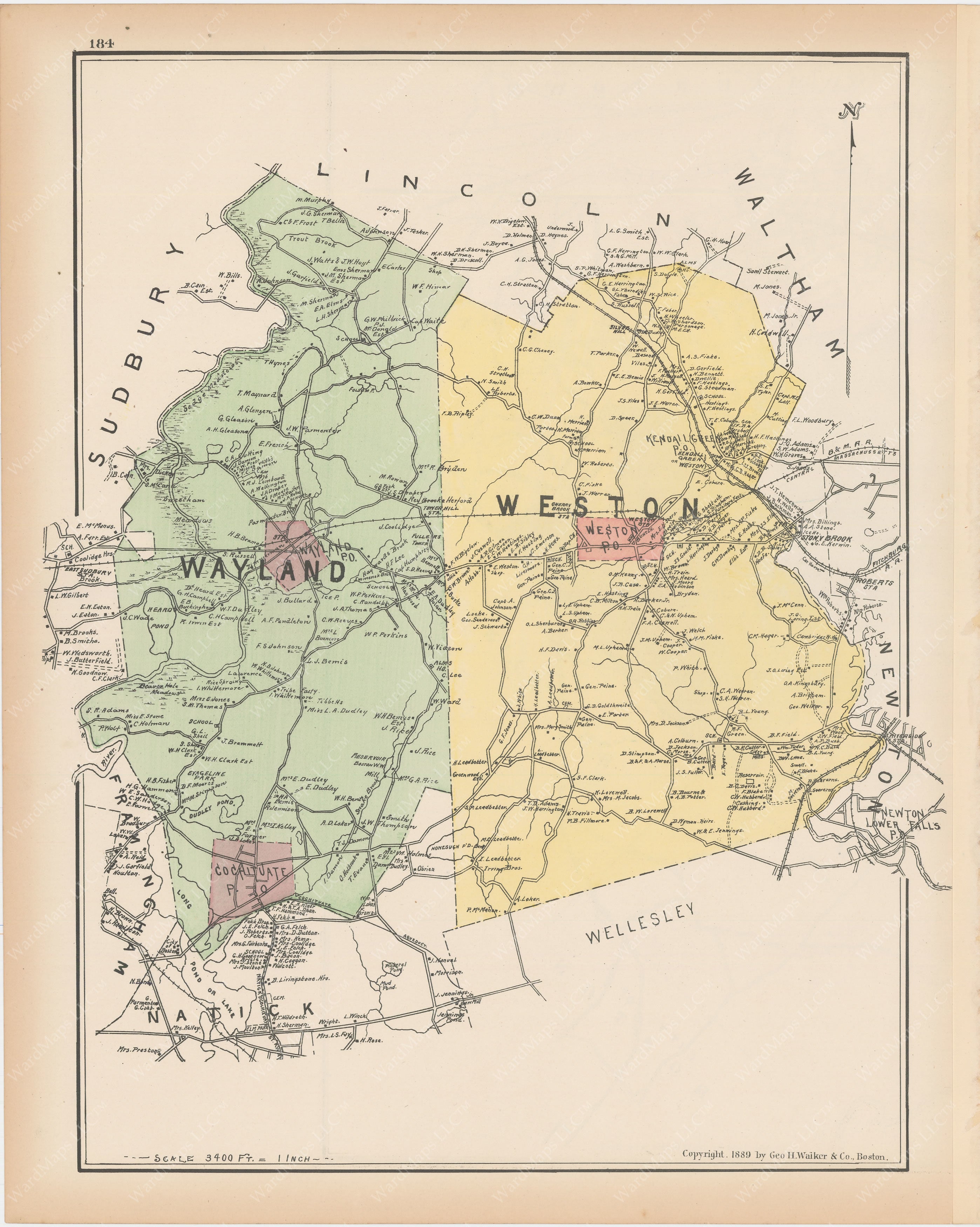 Wayland and Weston, Massachusetts 1889 – WardMaps LLC