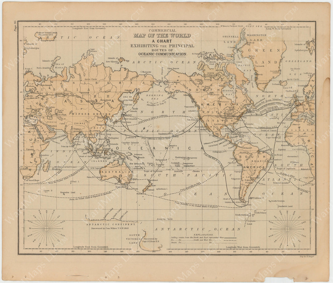 World 1879: A Chart Exhibiting the Principal Routes of Oceanic Communi ...