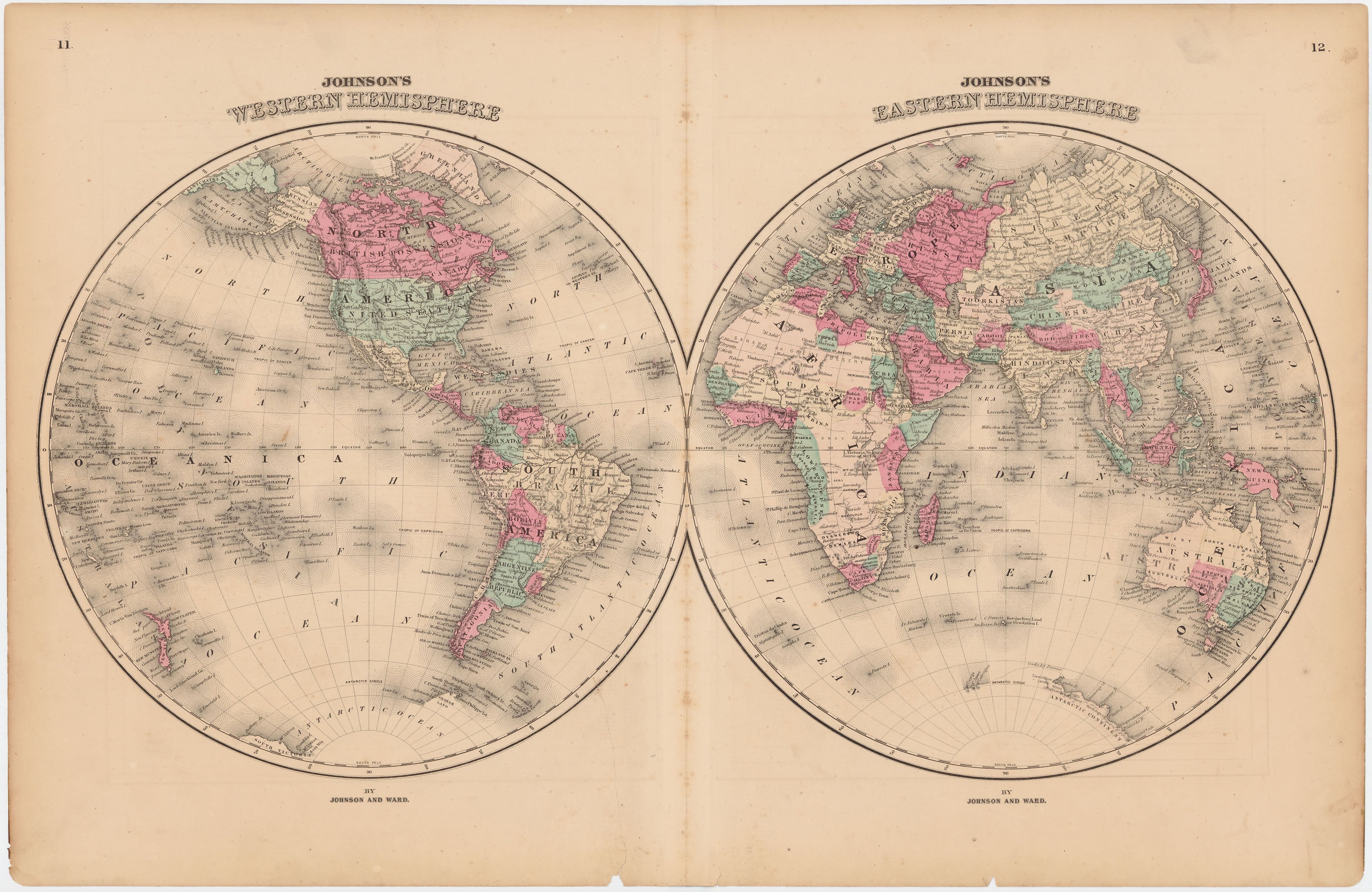 World Hemispheres 1865 – WardMaps LLC